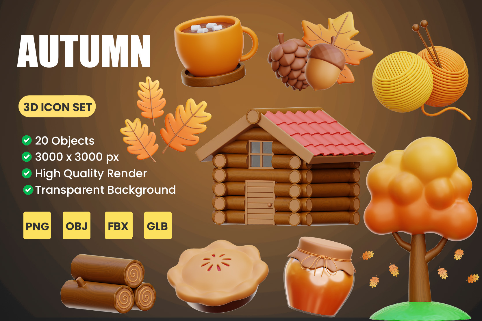 Premium Autumn 3D Illustration pack from Nature 3D Illustrations