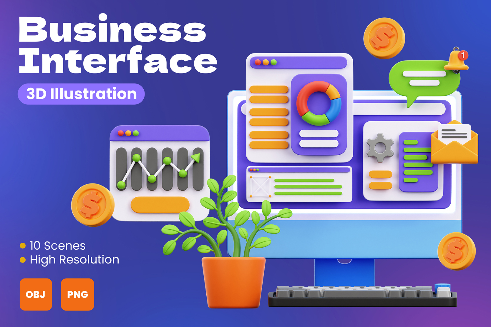 Premium Business Interface 3D Illustration pack from 3D Illustrations