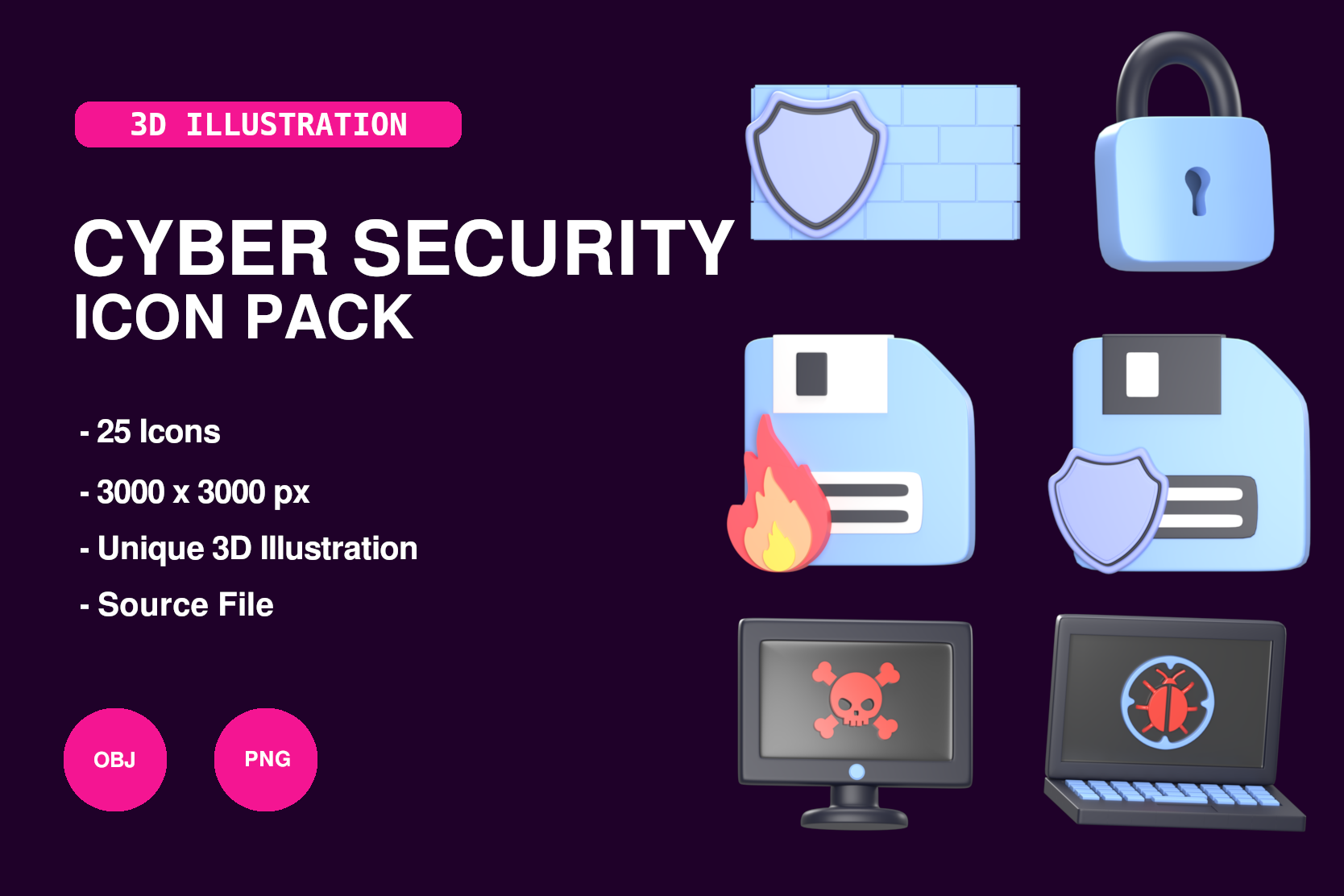 Cyber Security 3D Icon Pack - 25 Free Download Crime & Security 3D ...