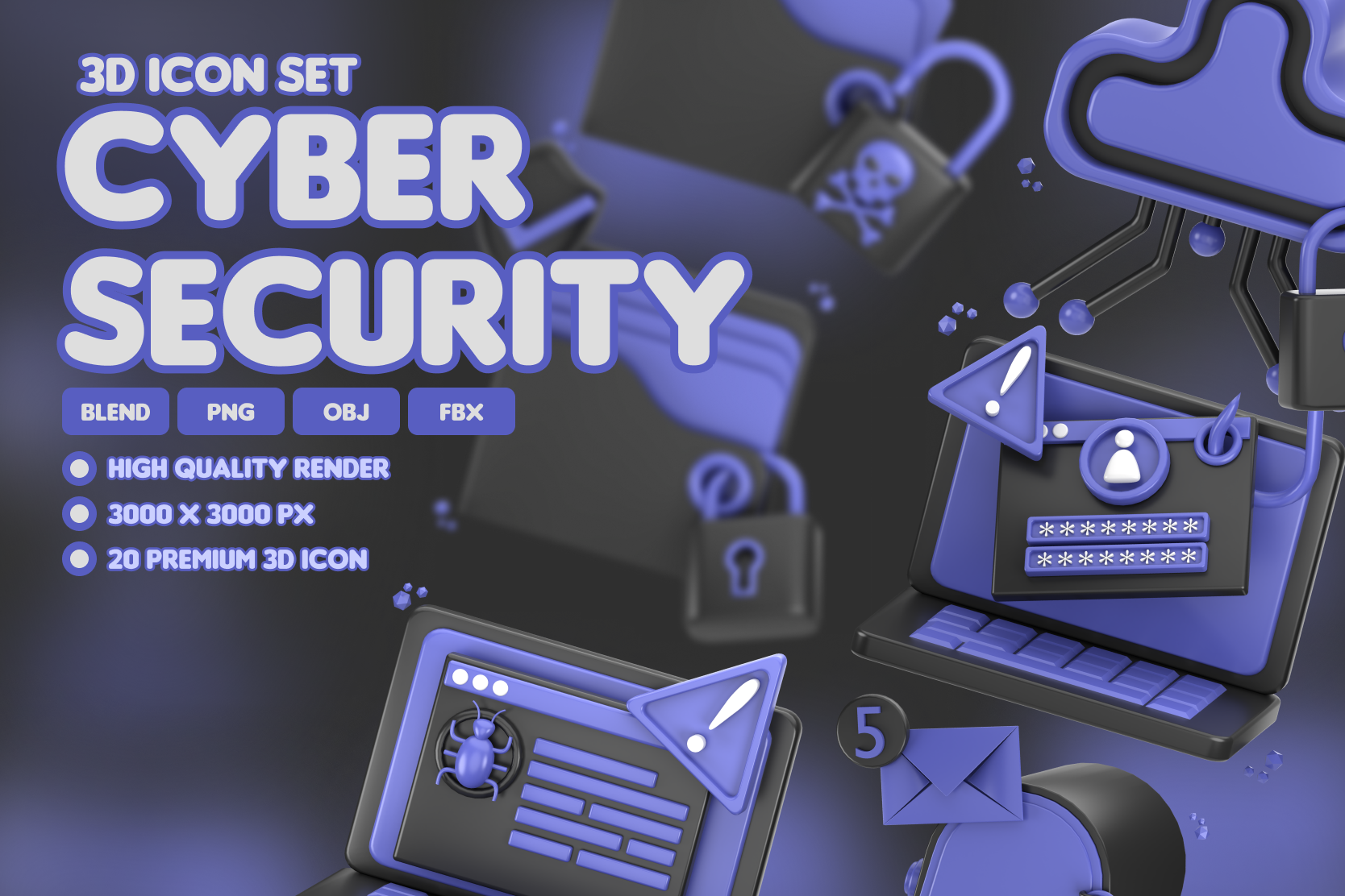 Cyber Security 3D Icon Pack - 20 Free Download Crime & Security 3D ...
