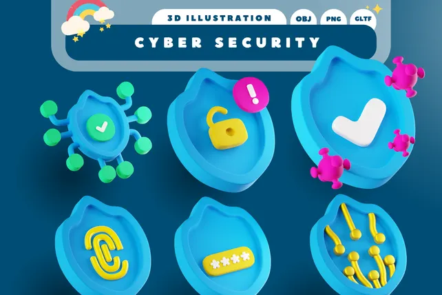 Premium Cyber Security 3d Illustration Pack From Crime And Security 3d Illustrations