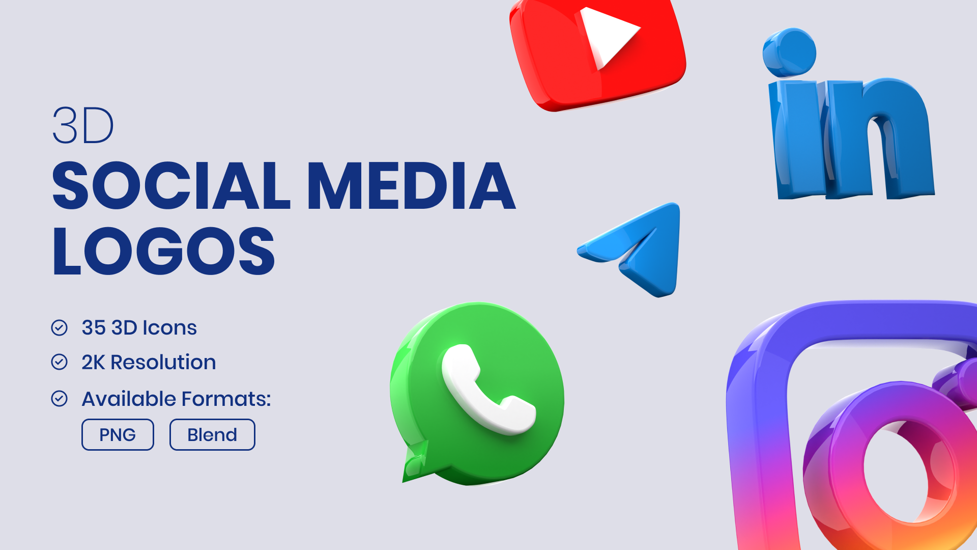 Social Media Logos 3D Icon Pack - 35 Free Download Logos 3D Icons ...