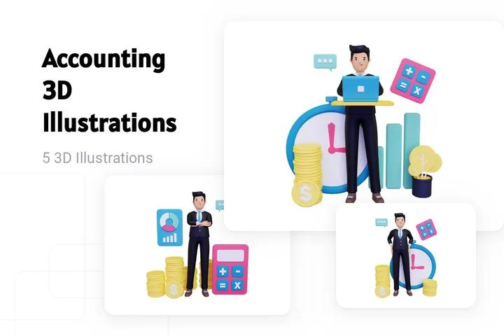 Accounting 3D Illustration Pack - 10 Business 3D Illustrations | PNG ...