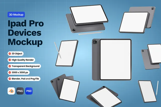 Premium Apple IPad Pro Devices Mockup 3D Illustration pack from Appliances 3D Illustrations