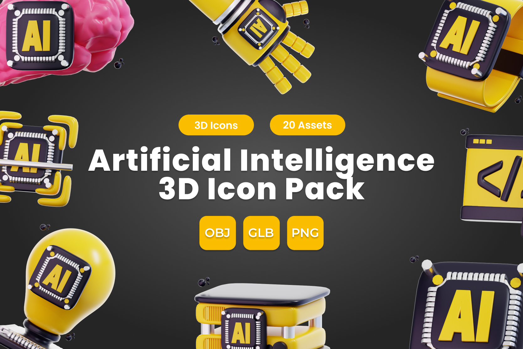 Premium Artificial Intelligence 3D Illustration pack from Science ...