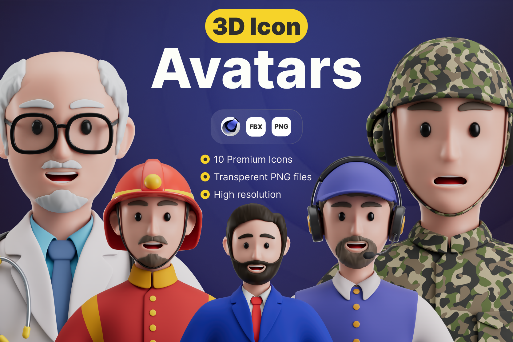 Avatars 3D Illustration Pack - 10 People 3D Illustrations | PNG, BLEND ...