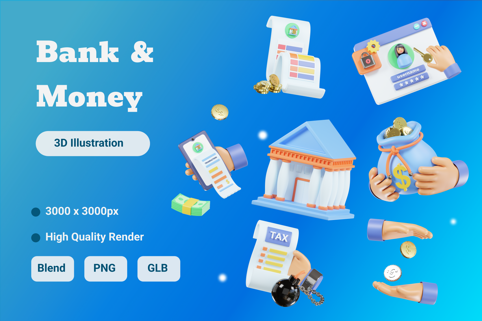 Premium Bank And Money 3D Illustration pack from Business 3D Illustrations