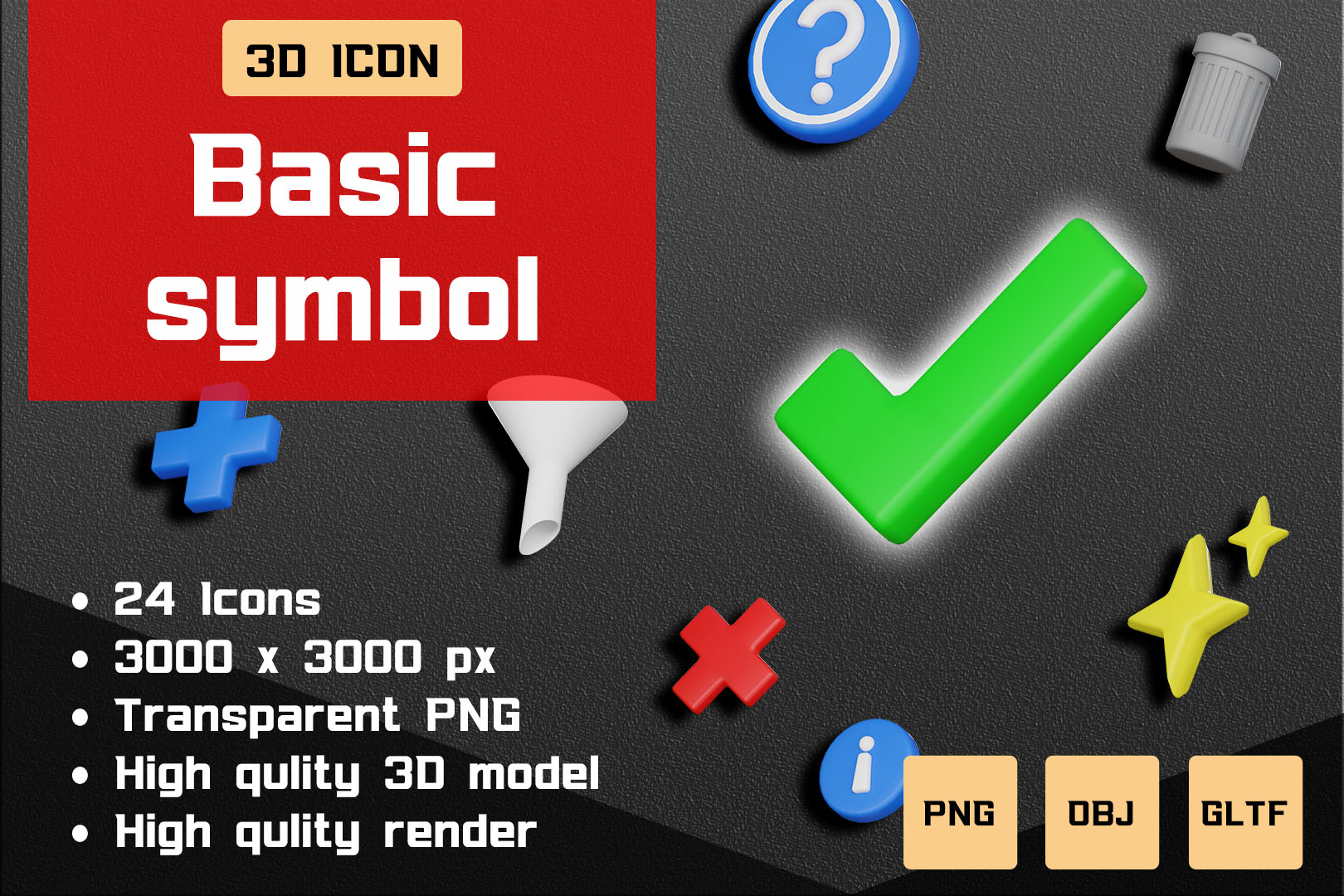 Premium Basic Symbol 3D Illustration pack from Sign & Symbols 3D ...