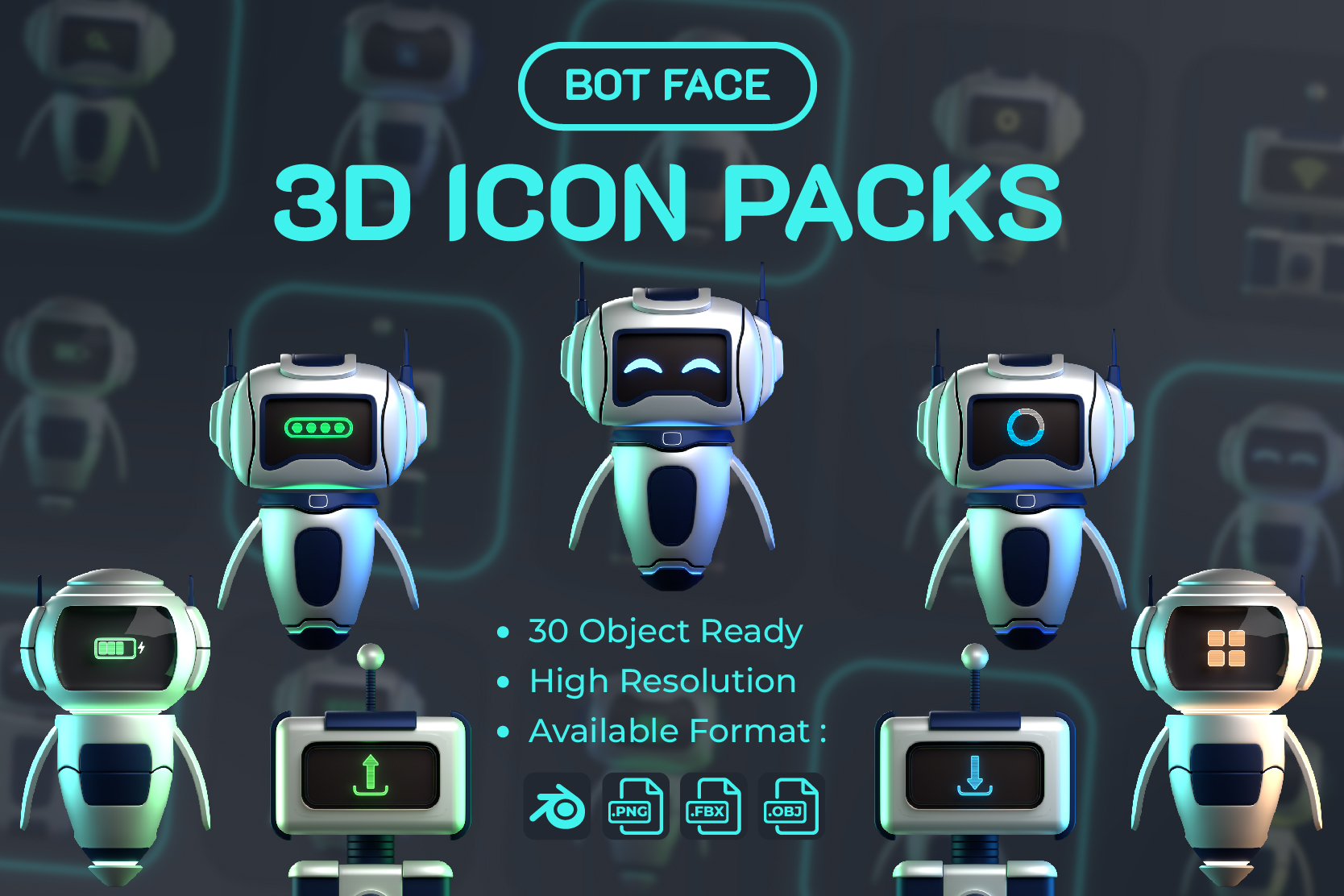 Bot Face 3D Illustration Pack - 30 Free Download Science & Technology ...