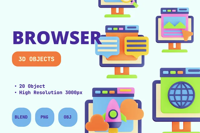 Premium Browser 3D Illustration pack from Seo & Web 3D Illustrations