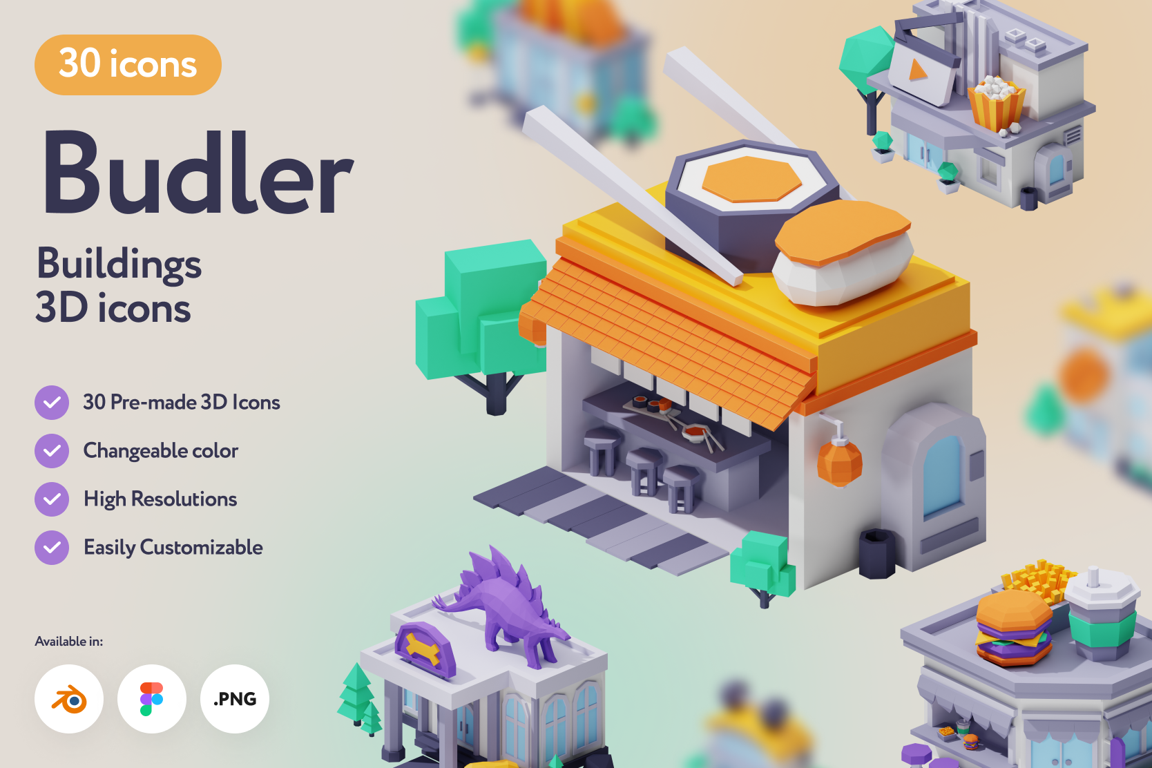 Premium Budler 3D Illustration pack from Buildings 3D Illustrations