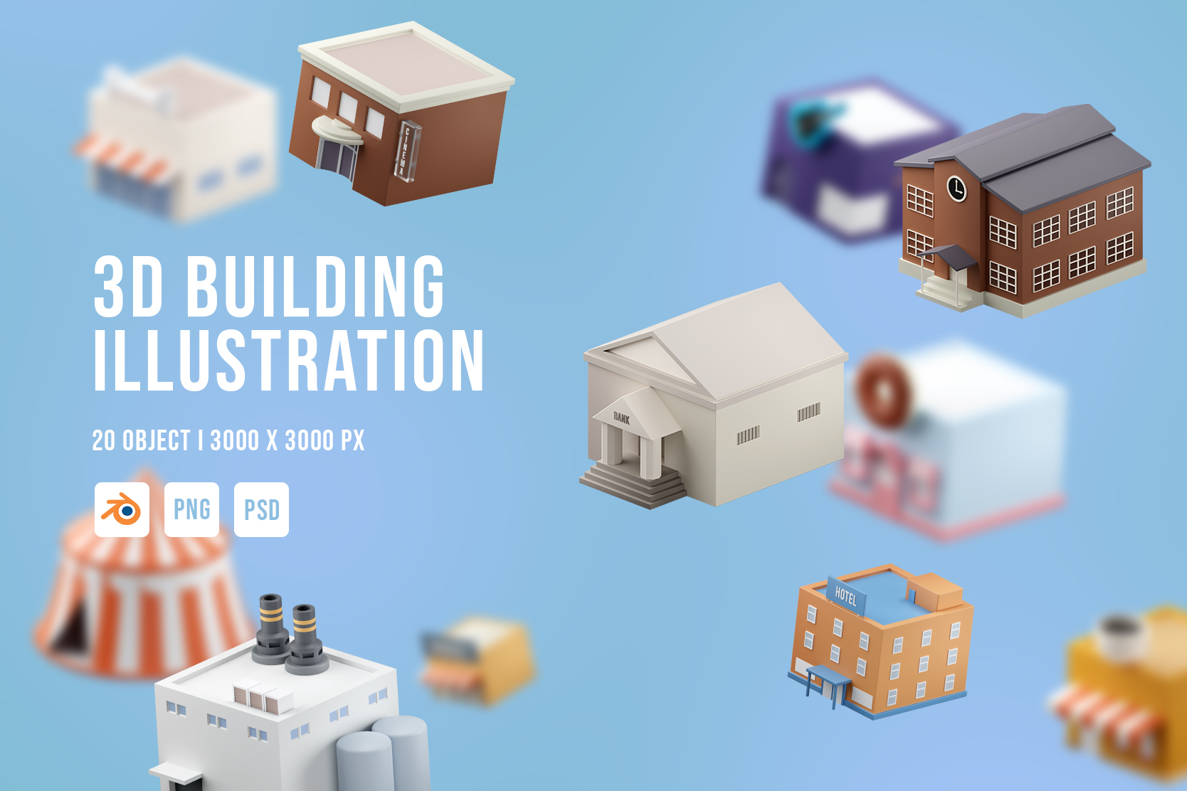 Premium Building 3D Illustration pack from Buildings 3D Illustrations