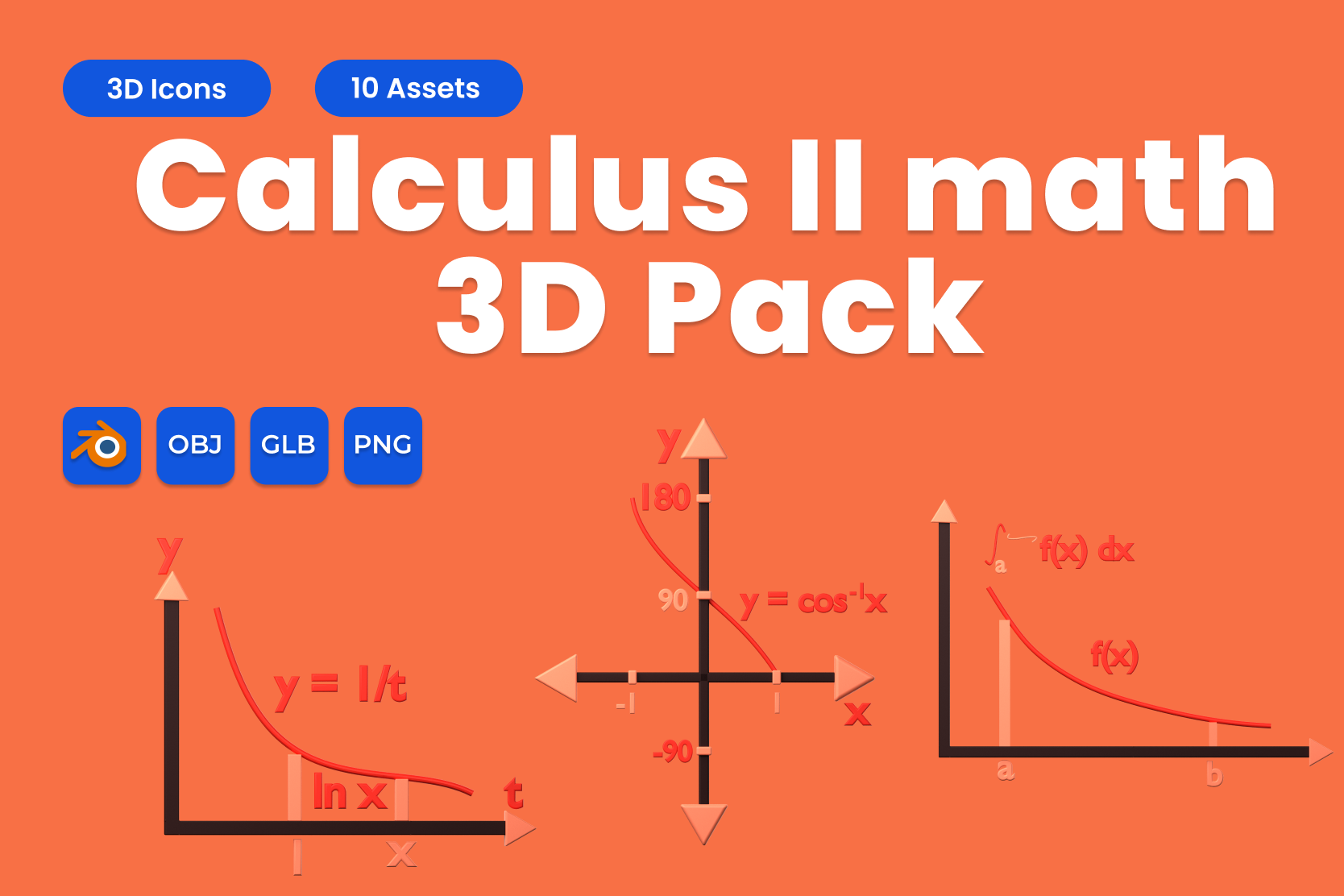 Calculus II Math 3D Illustration Pack - 10 School & Education 3D Illustrations | PNG, BLEND ...
