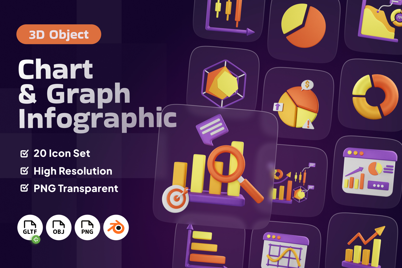 Chart And Graph Infographic 3D Icon Pack - 20 Free Download Business 3D ...