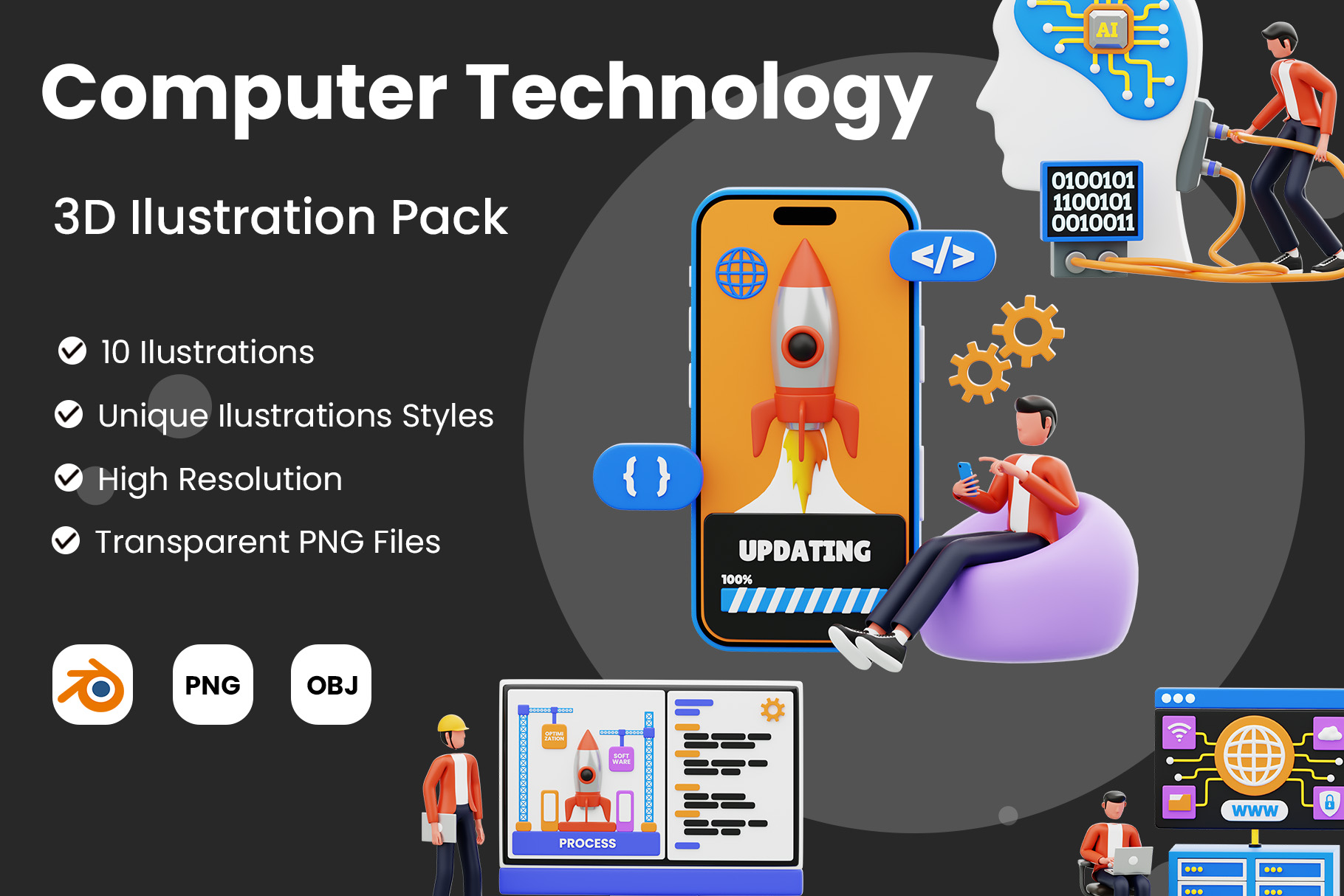 Computer Technology 3D Illustration Pack - 10 Free Download Network ...