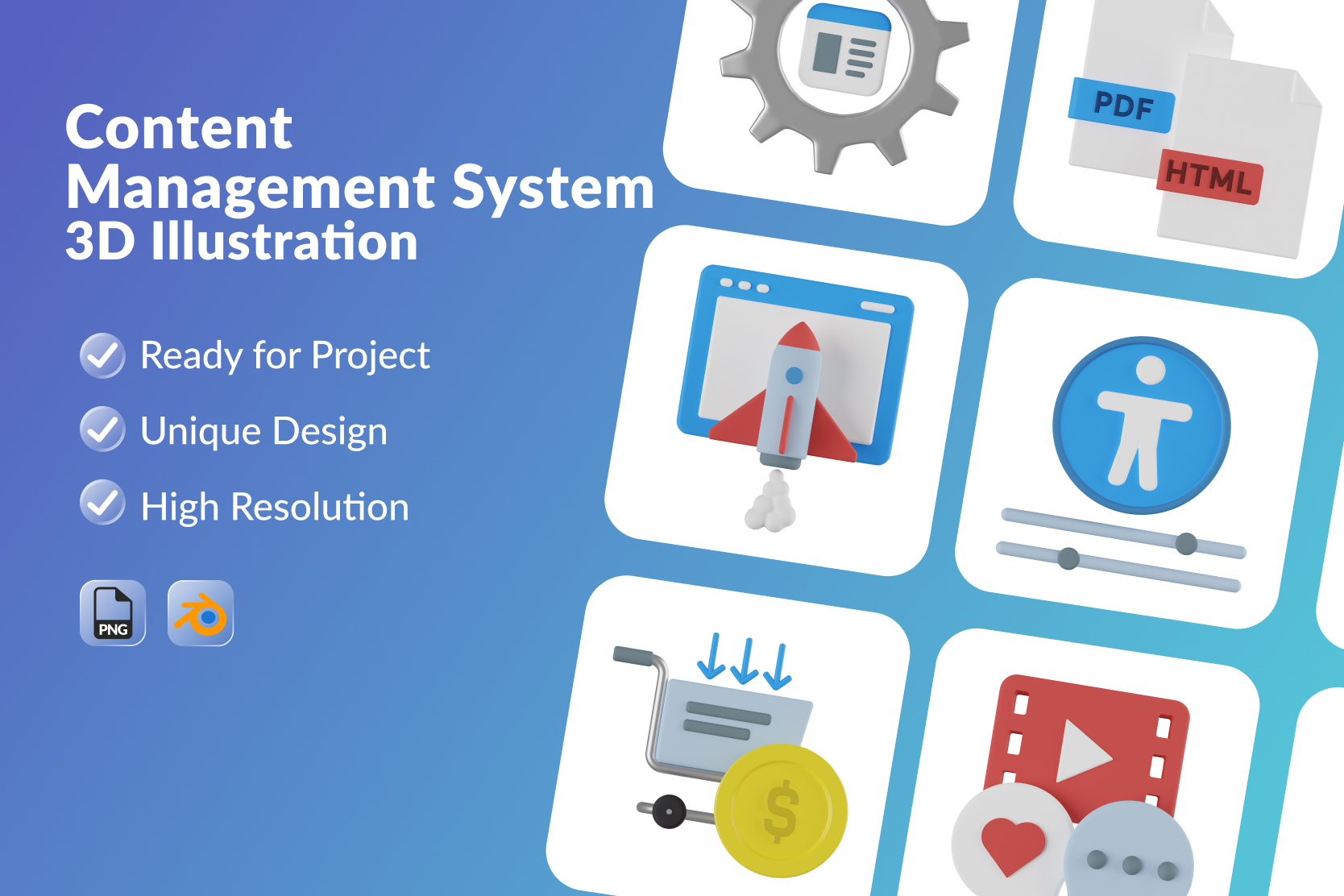 Premium Content Management System 3d Illustration Pack From