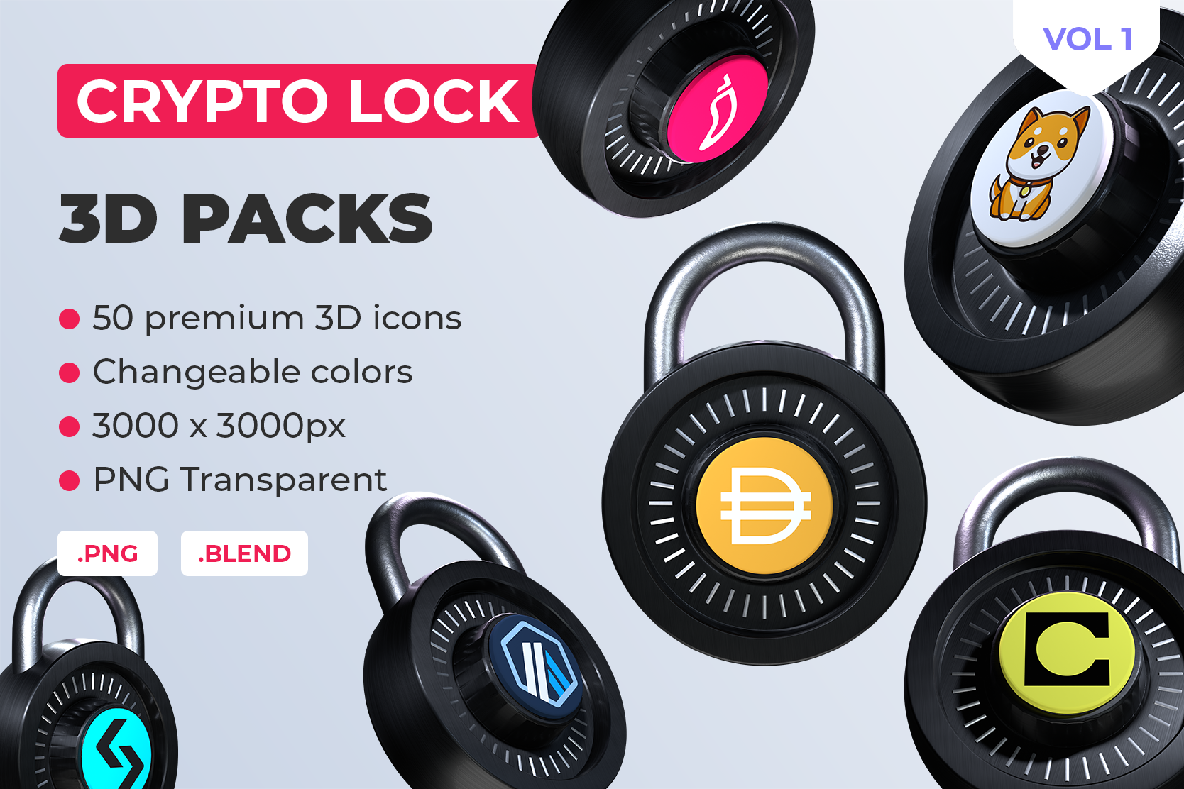 Crypto Lock Vol 1 3D Icon Pack - 50 Free Download Science & Technology ...