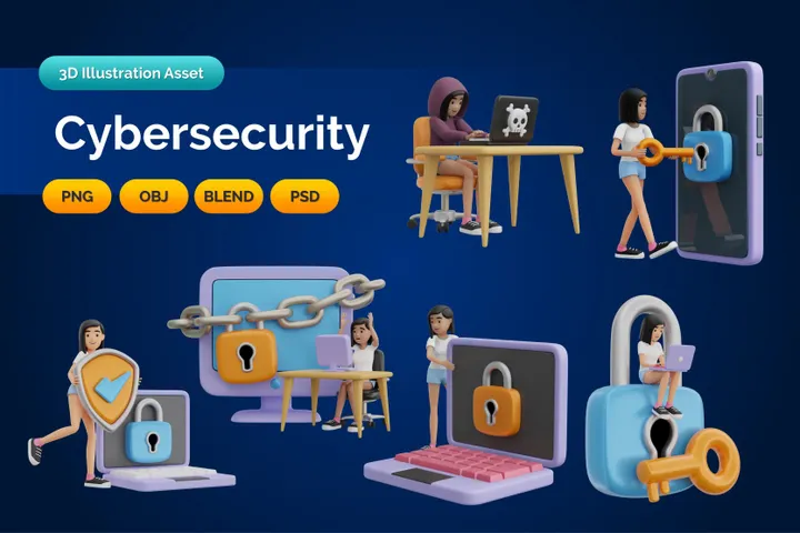 Premium Cyber Security 3D Illustration pack from Network ... Premium Cyber Security 3D Illustration pack from Network ...