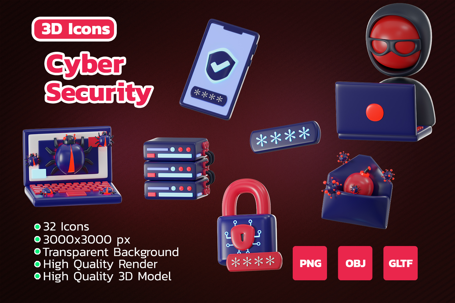 Cyber Security 3D Icon Pack - 32 Free Download Crime & Security 3D ...
