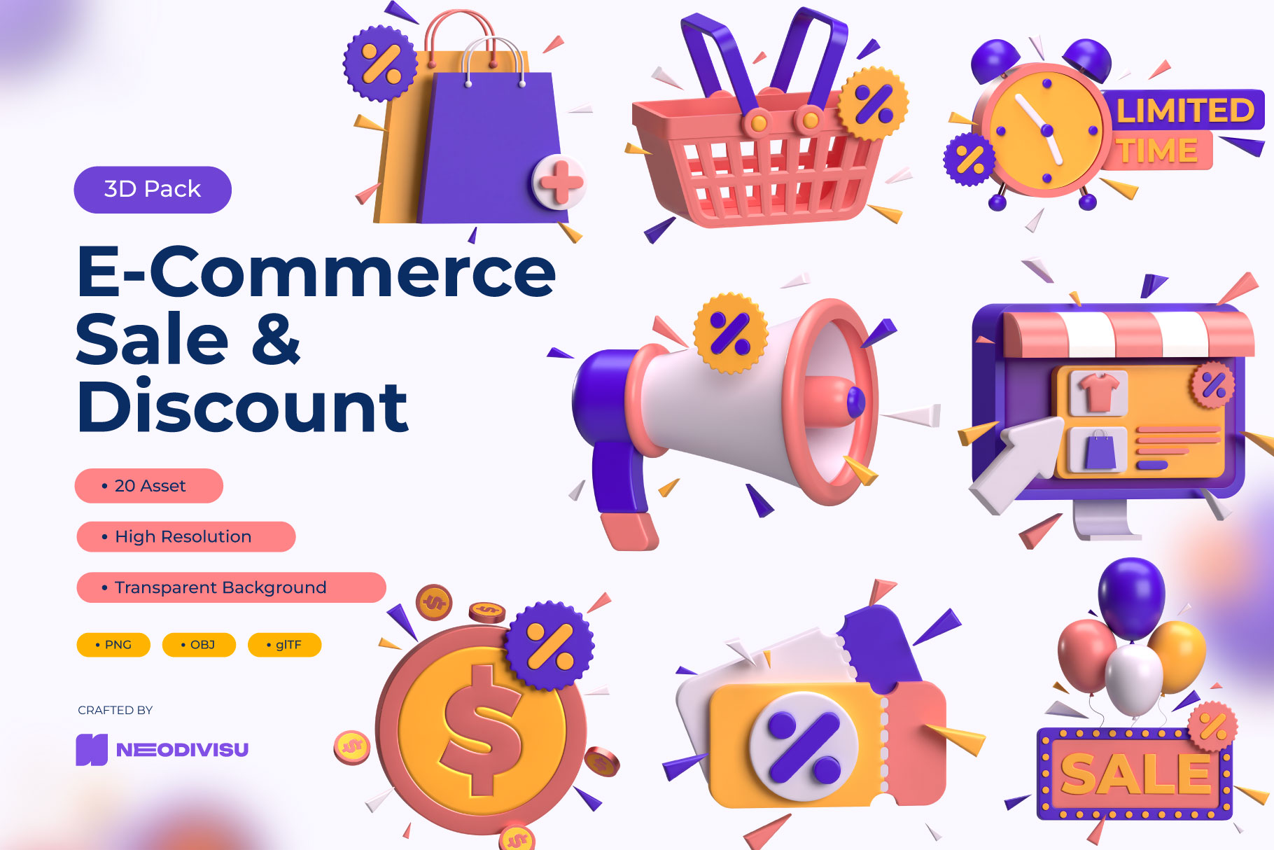 E-Commerce Sale And Discount 3D Icon Pack - 20 Free Download E-commerce & Shopping 3D Icons ...