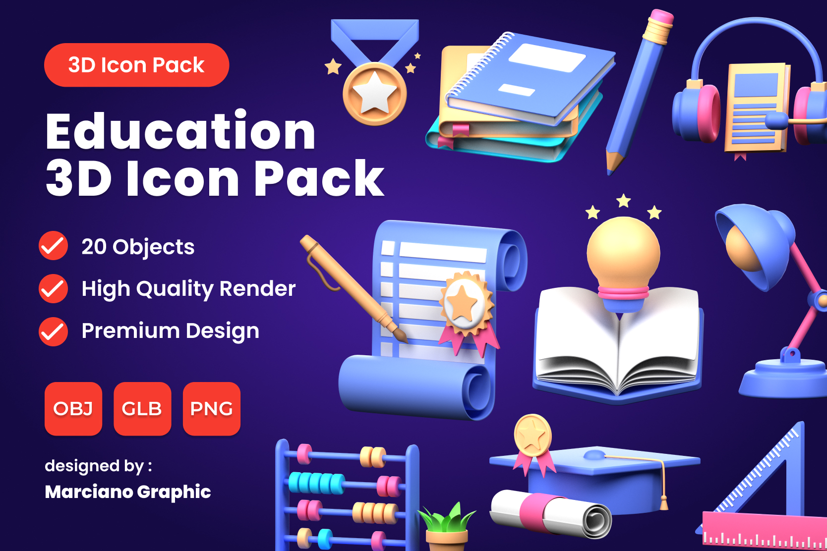 Obtén el paquete de Educación 3D Icon con 20 recursos gratis de ...