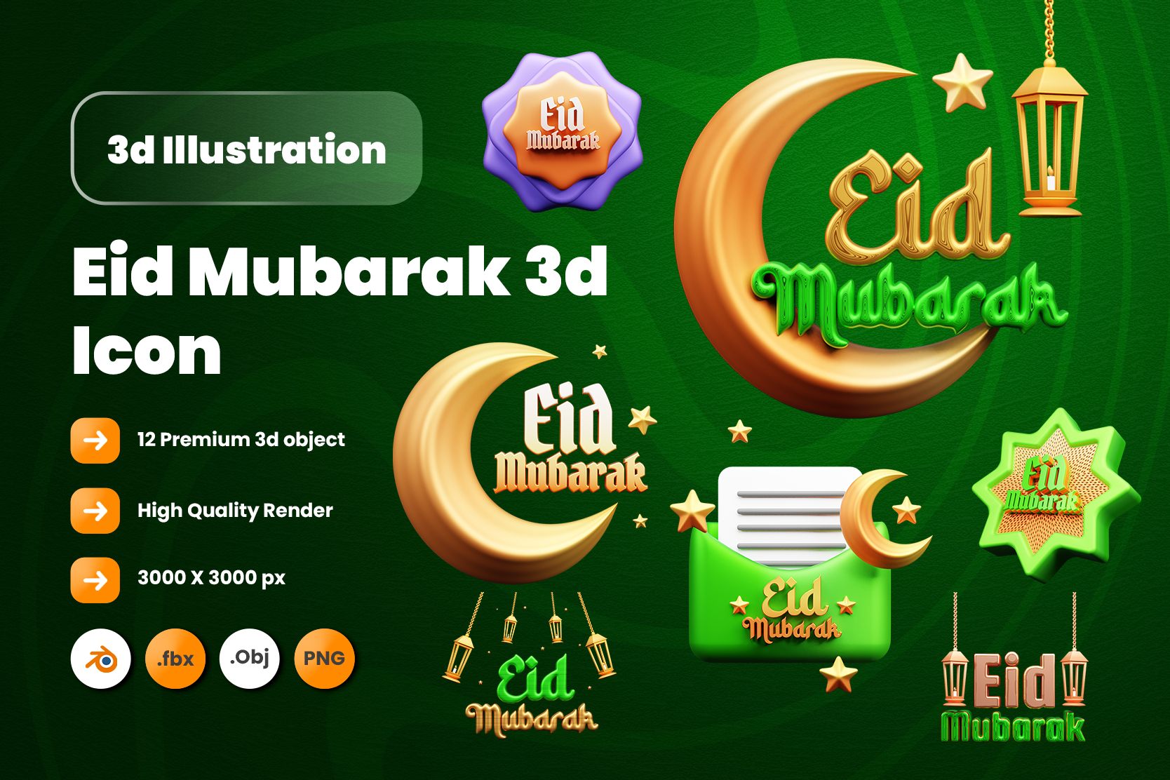 Eid Mubarak 3D Icon Pack - 12 Free Download Festival & Days 3D Icons | IconScout