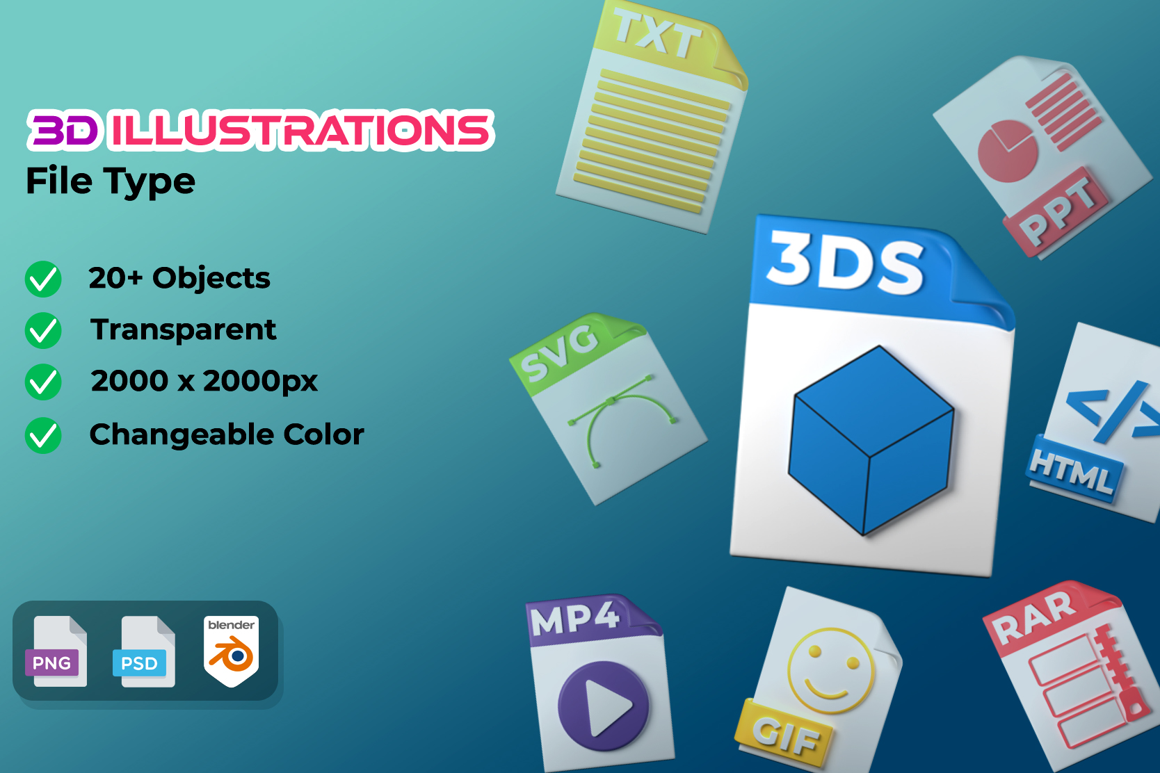 Premium File Format Extensions 3D Illustration pack from Files ... Premium File Format Extensions 3D Illustration pack from Files ...