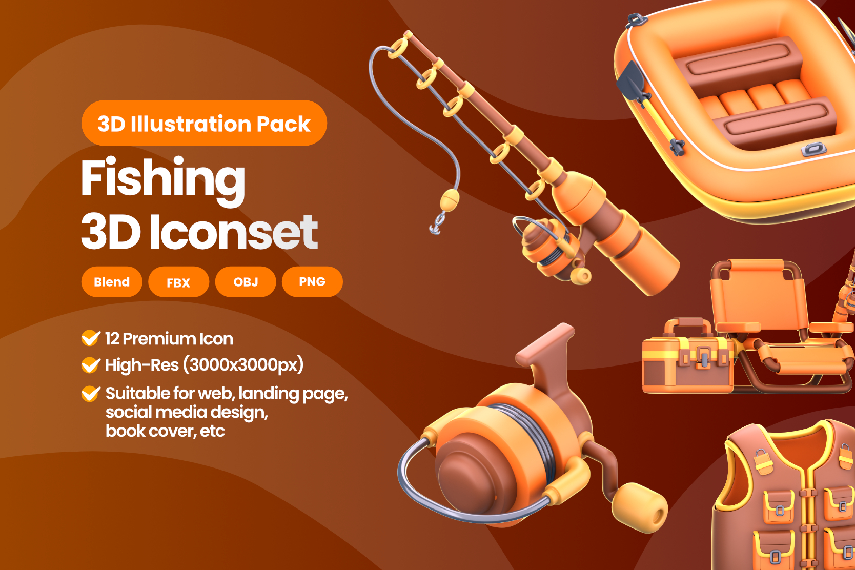 Premium Fishing 3D Illustration pack from Sports & Games 3D Illustrations