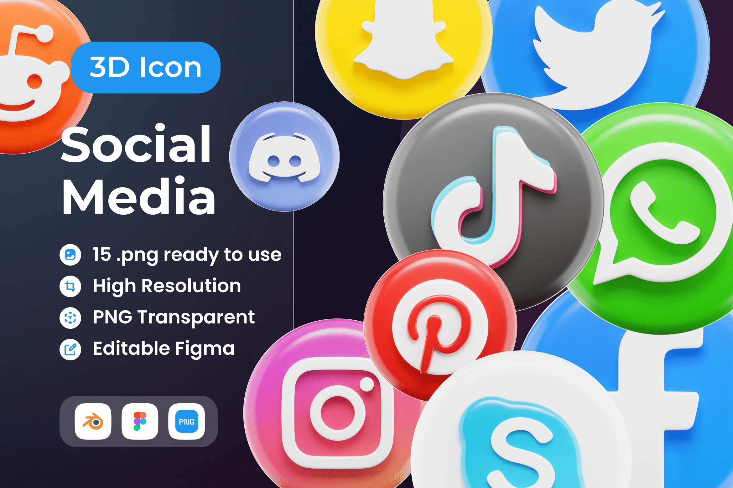 Free Social Media 3D Icon Pack - 15 Free Download Logos 3D Icons ...