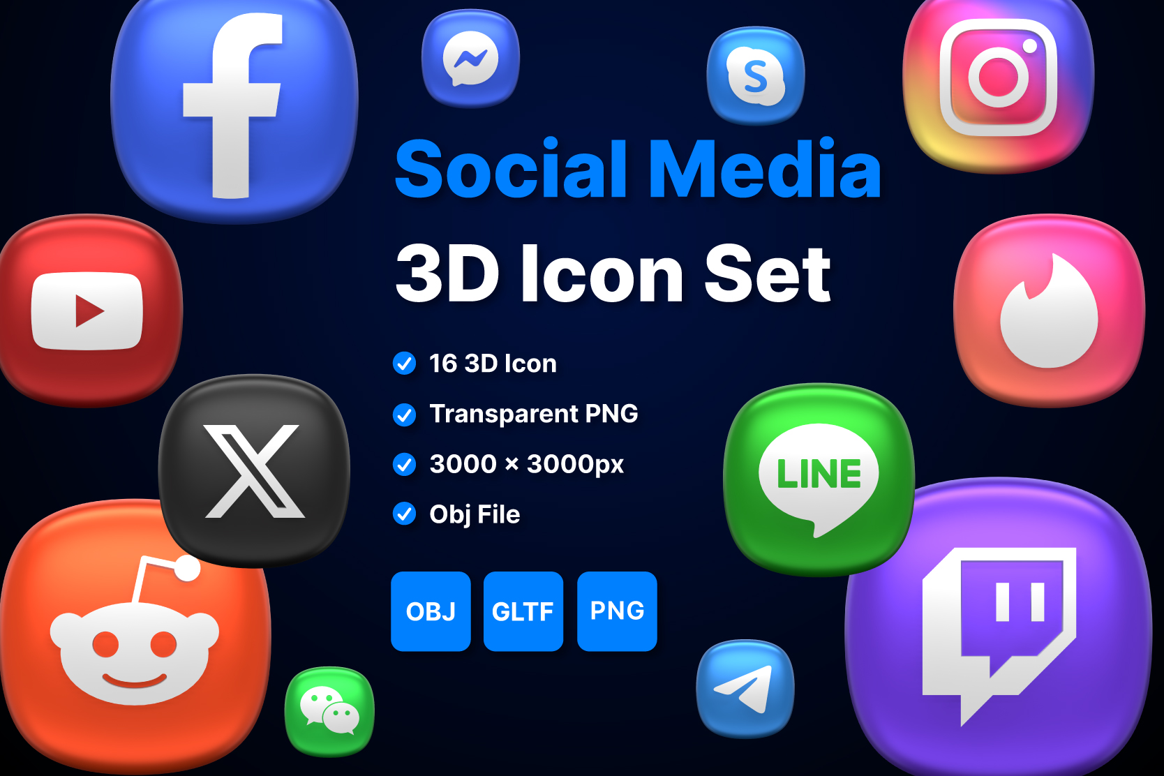 Free Social Media 3D Icon Pack - 16 Free Download Logos 3D Icons ...