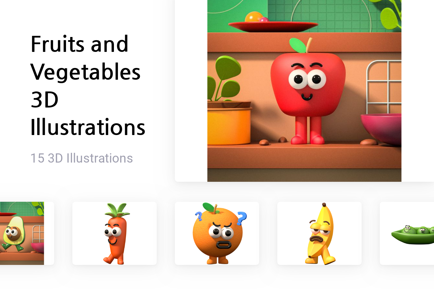 Premium Fruits And Vegetables 3D Illustration pack from Food & Drink 3D ...
