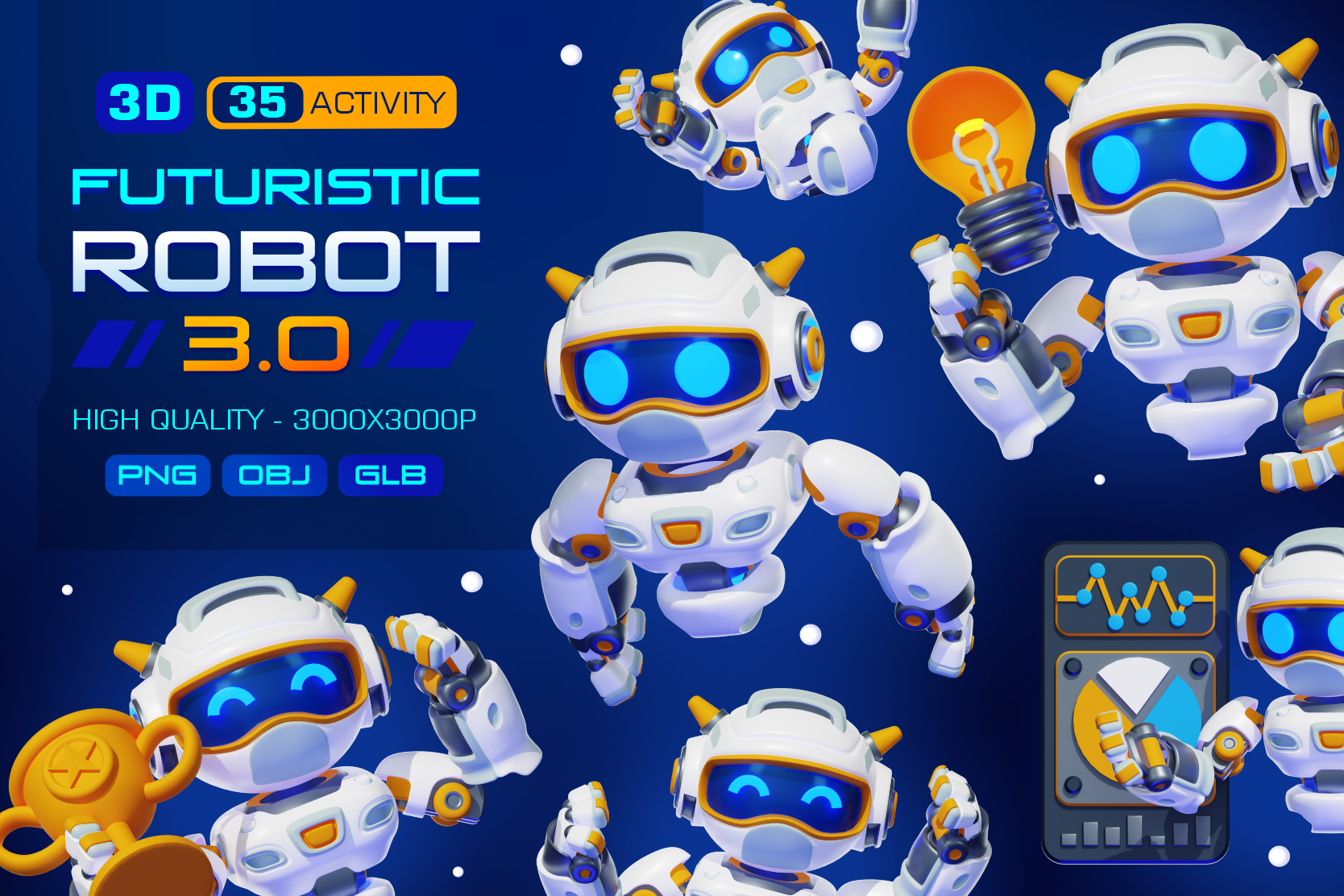 Futuristic Robot 3.0 3D Illustration Pack - 35 Free Download Science ...