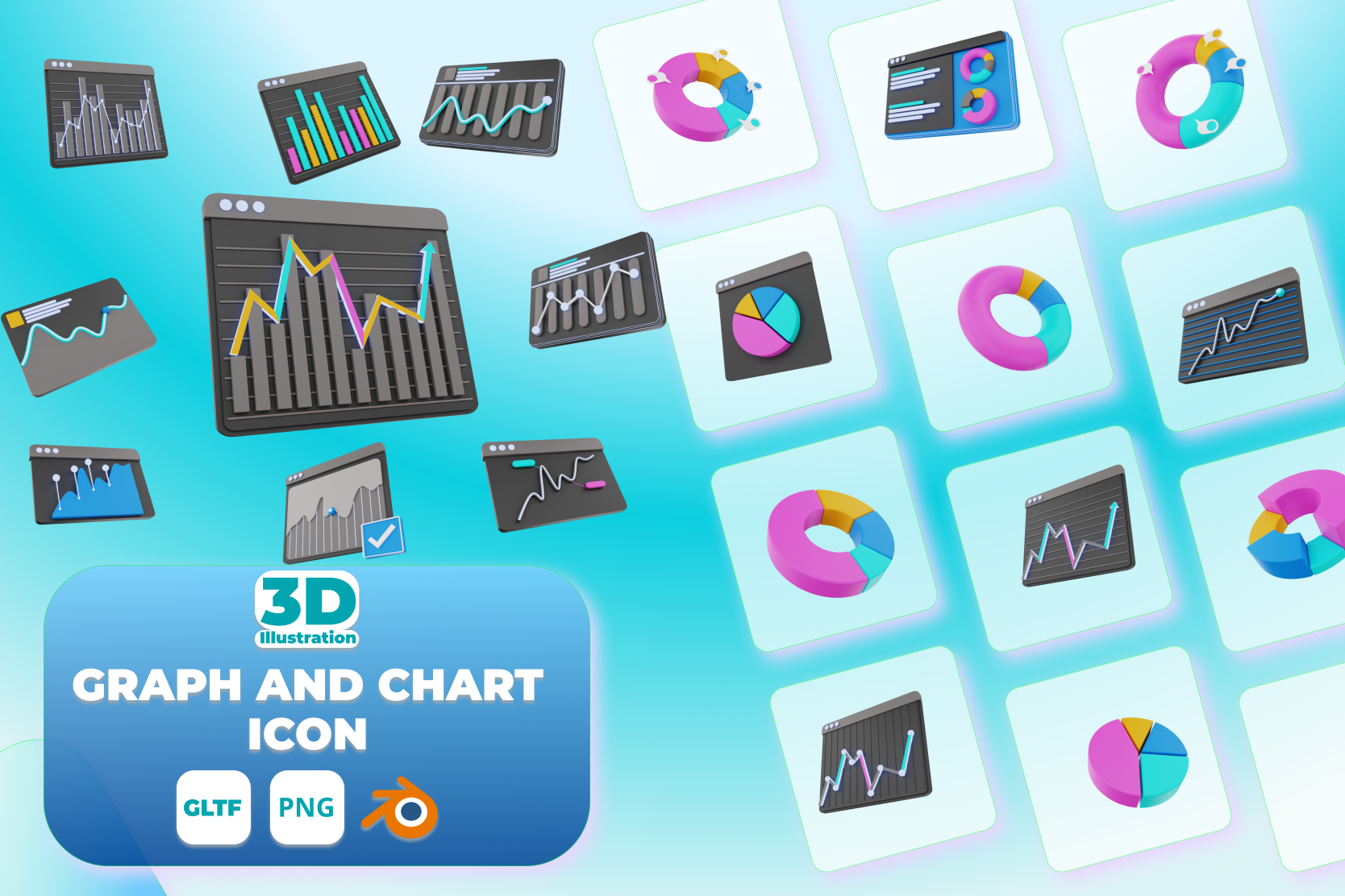 GRAPH And CHART 3D Illustration Pack - 20 Business 3D Illustrations ...