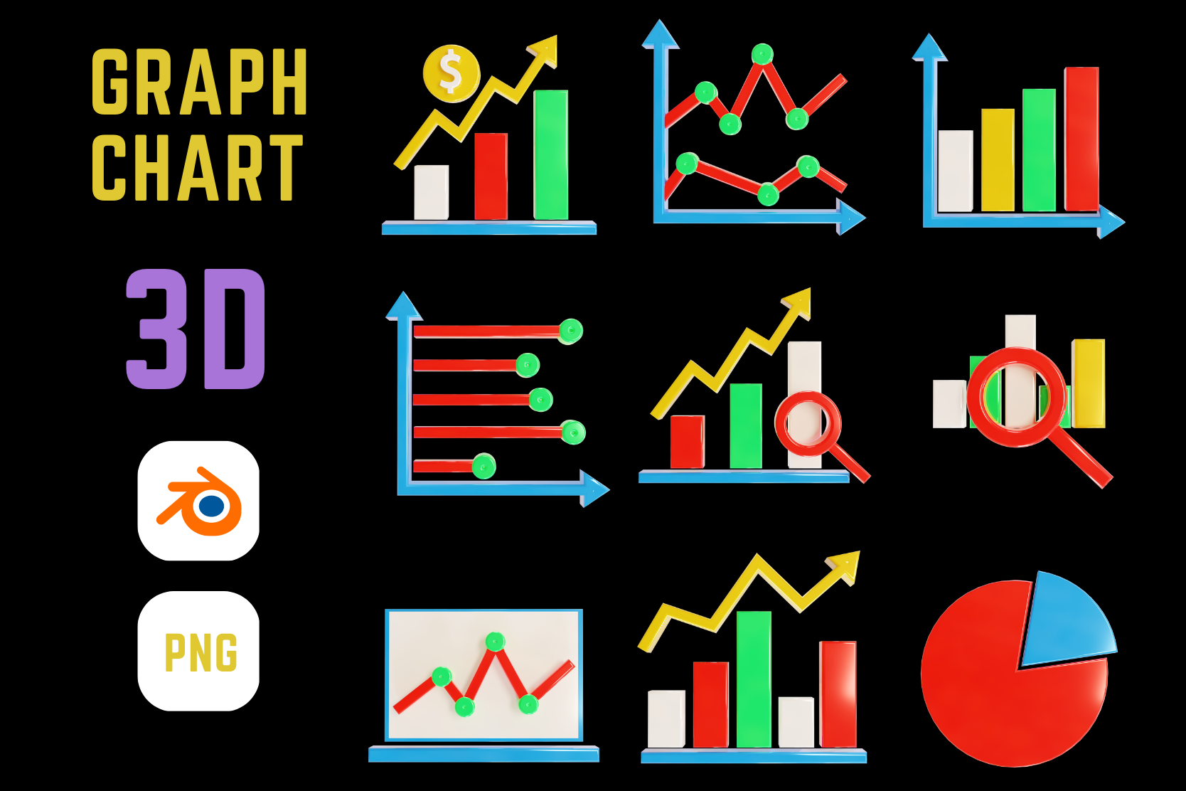 Premium Graph Chart 3D Illustration pack from Business 3D Illustrations