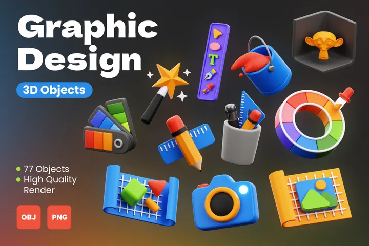 Graphic Design 3D Illustration Pack - 20 Design & Development 3D ...