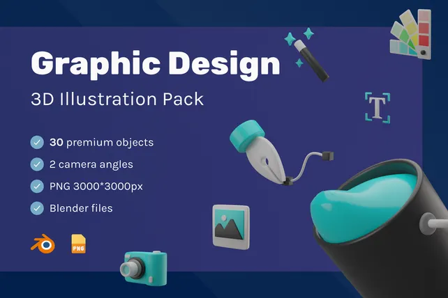 Graphic Design 3D Illustration Pack - 30 Design & Development 3D ...