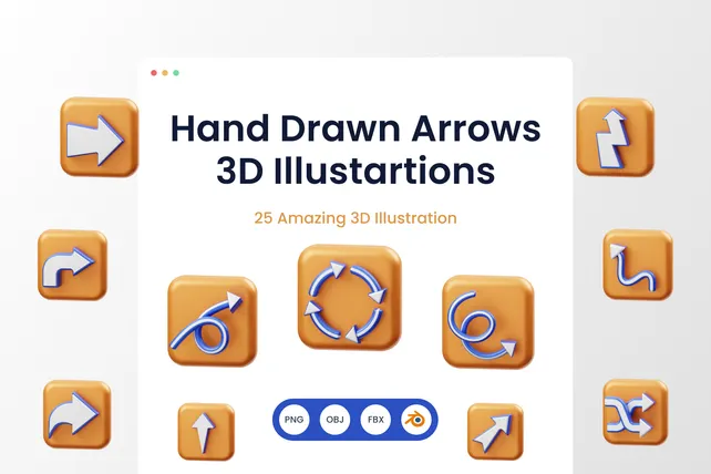 Premium Hand Drawn Arrows 3D Illustration pack from Sign & Symbols 3D ...