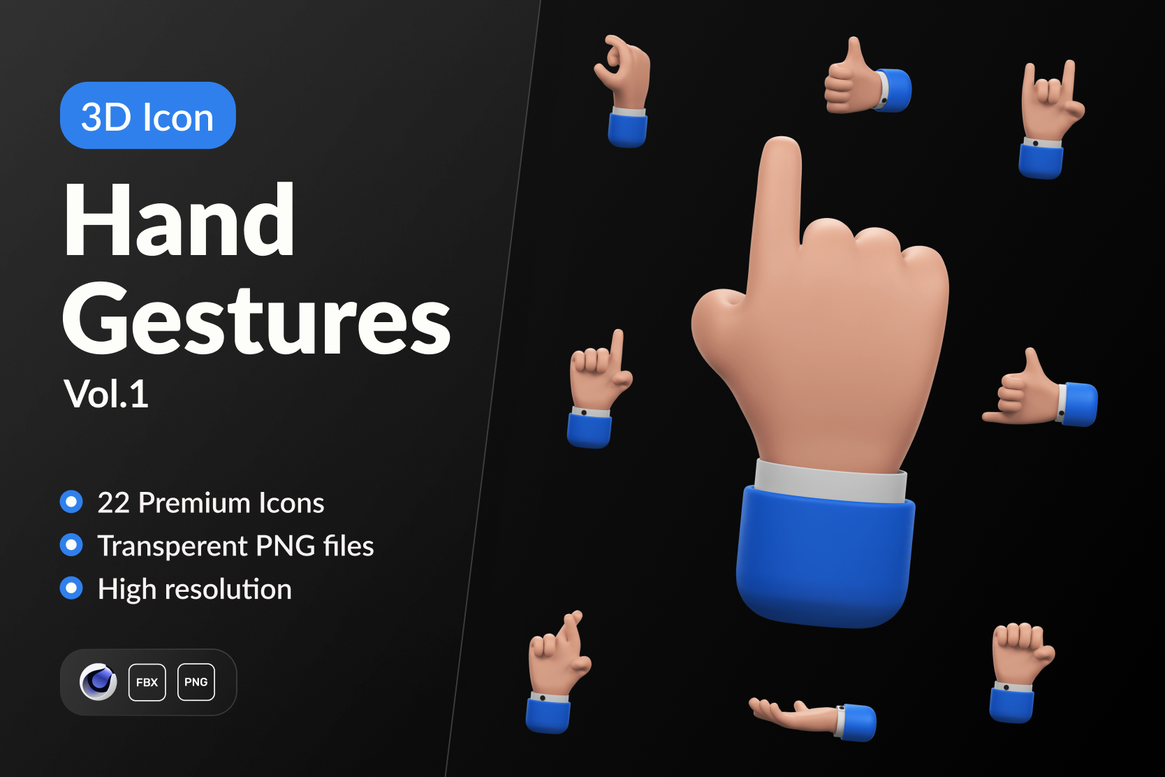 Premium Hand Gestures 3D Illustration pack from Sign & Symbols 3D ...