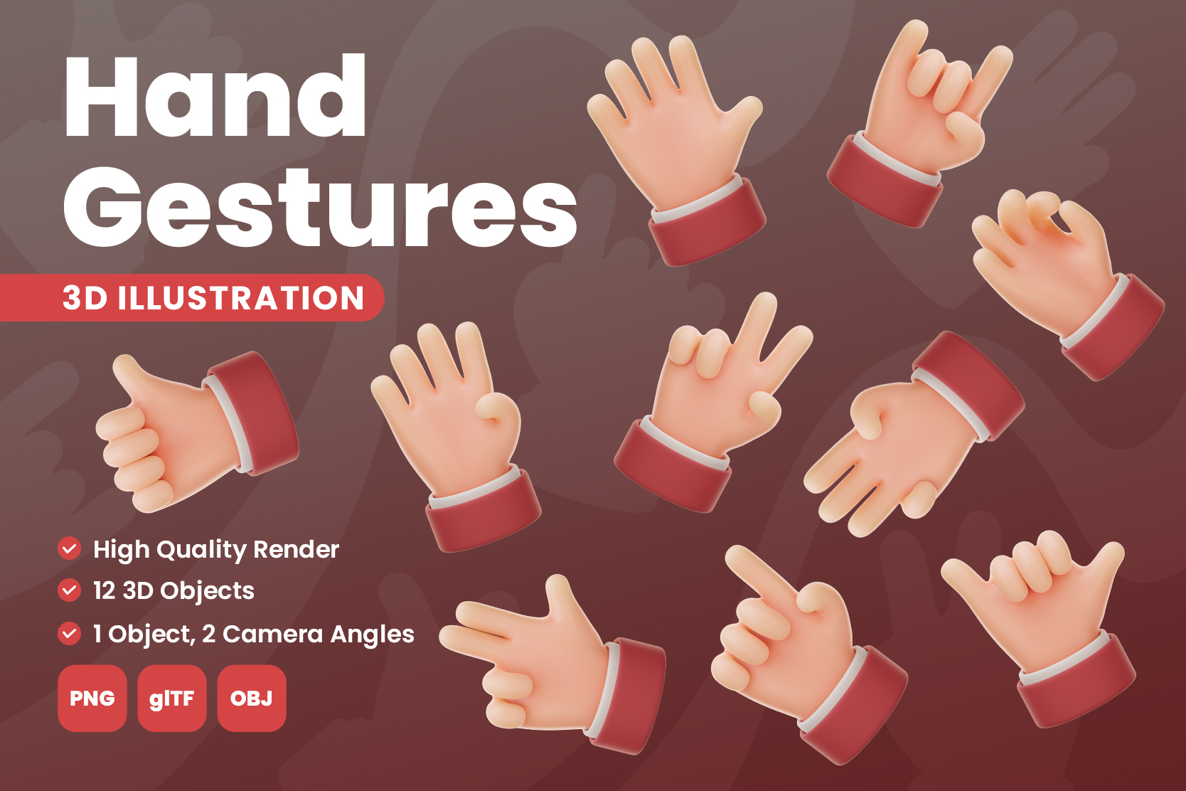 Premium Hand Gestures 3D Illustration pack from Sign & Symbols 3D ...