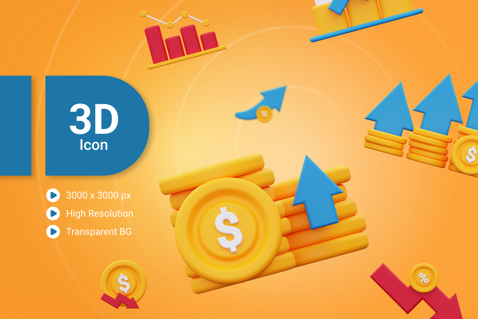Increase & Decrease 3D Icon Pack - 19 Free Download Business 3D Icons ...
