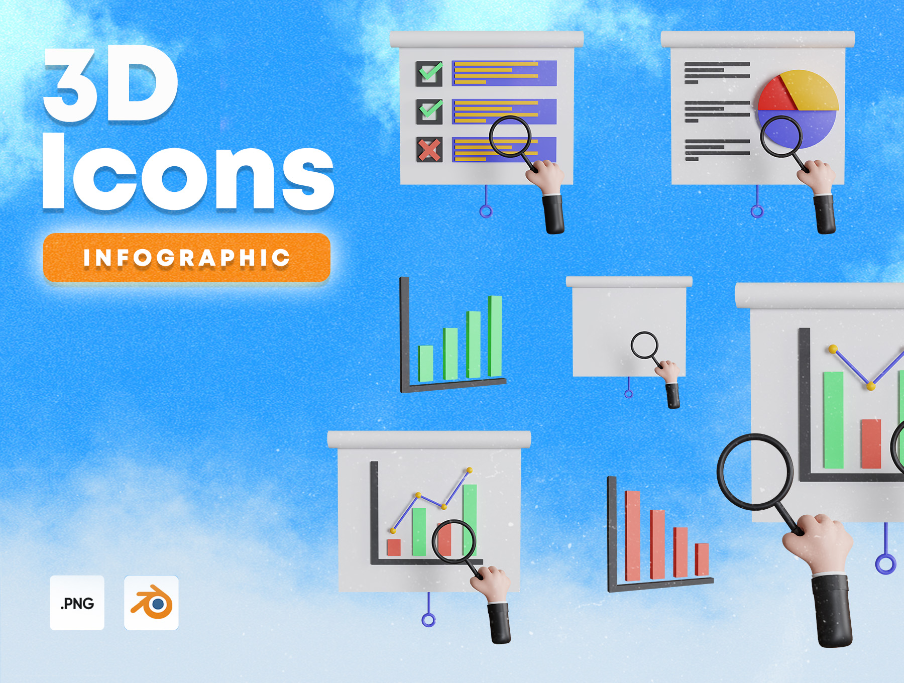 Infographic Presentation 3D Illustration Pack - 15 Business 3D Illustrations | PNG, BLEND, glTF ...
