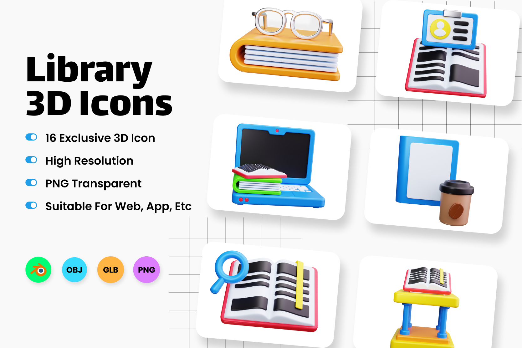 Library 3D Icon Pack - 16 Free Download School & Education 3D Icons ...