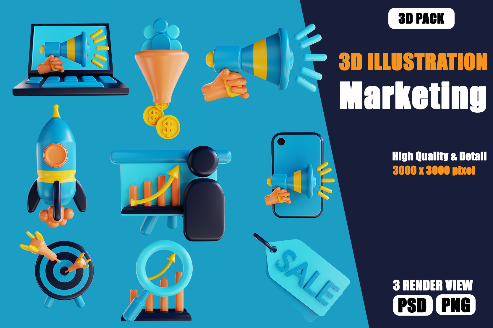 Premium Marketing 3d Illustration Pack From Business 3d Illustrations
