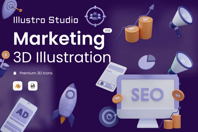 Premium Marketing 3d Illustration Pack From Seo And Web 3d Illustrations