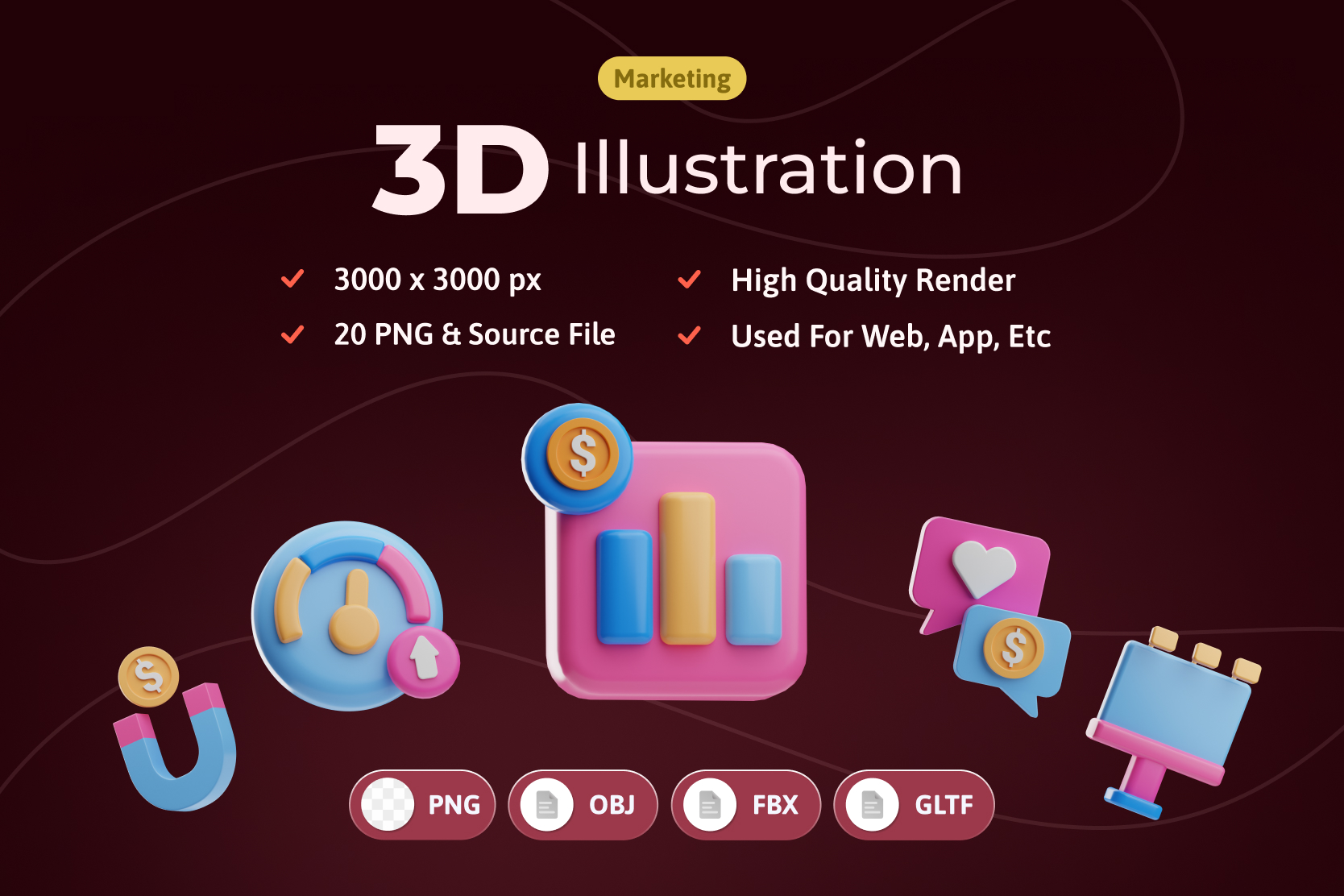 Premium Marketing 3d Illustration Pack From Business 3d Illustrations