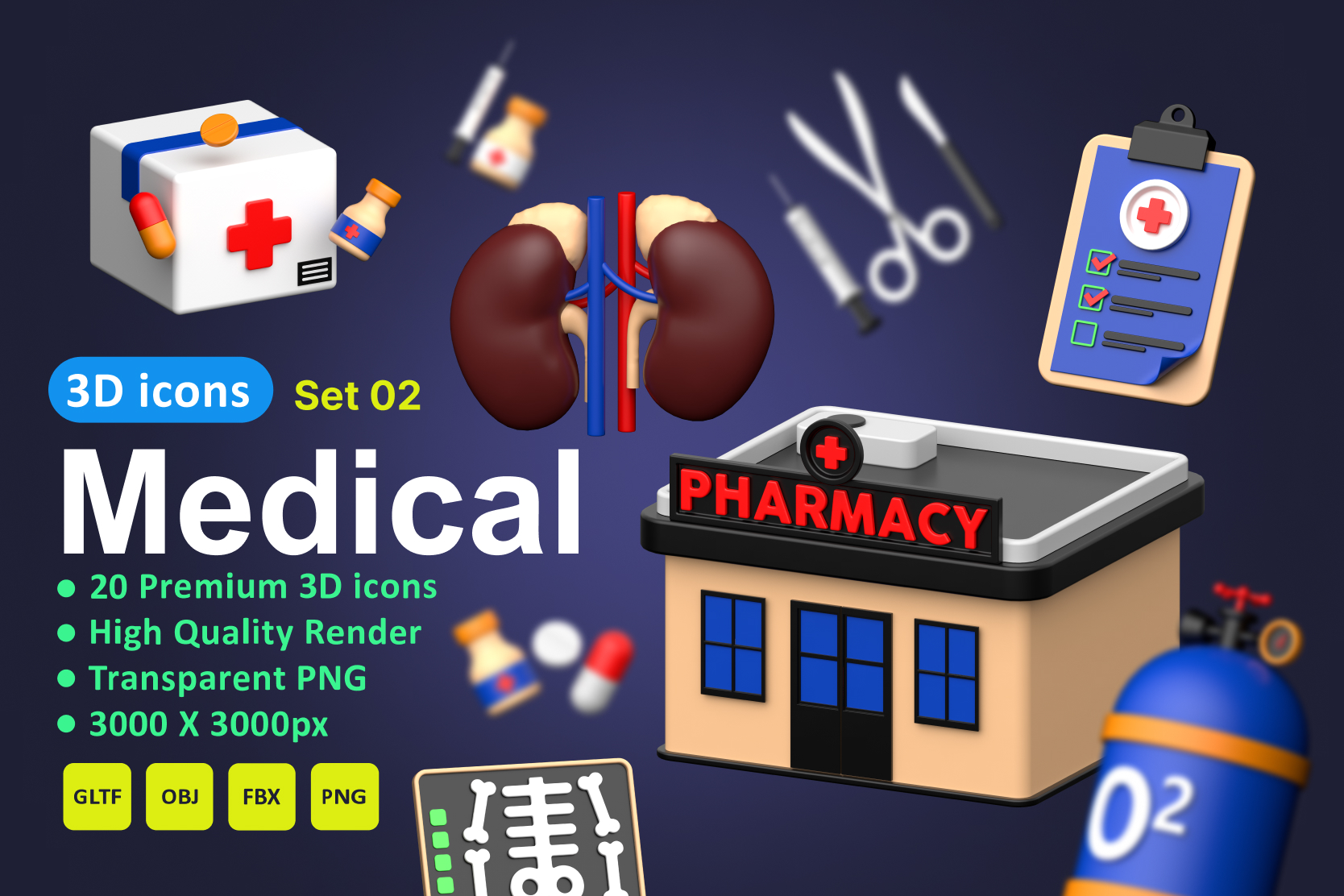Premium Medical Set 02 3D Illustration pack from Healthcare & Medical ...