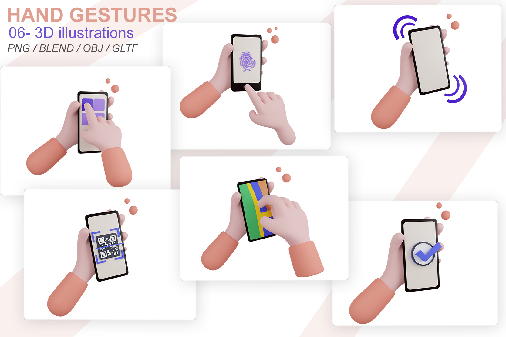 Premium Mobile Hand Gestures 3D Illustration pack from Sign & Symbols ...