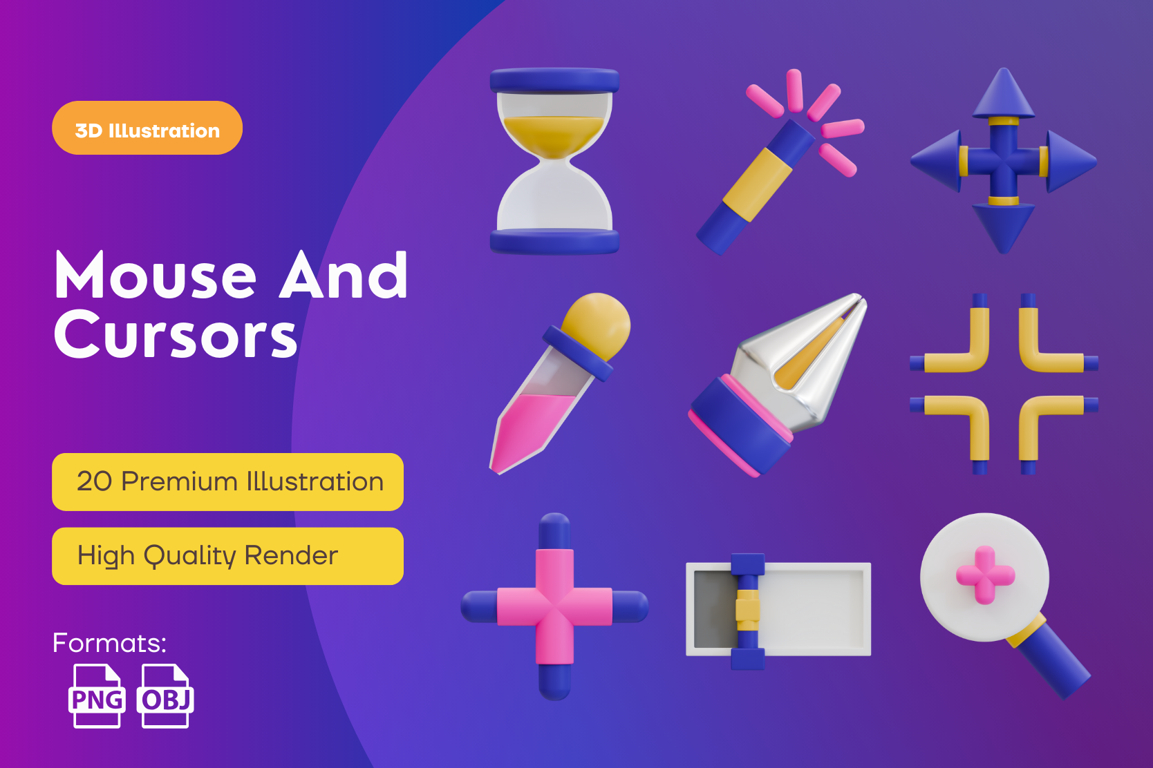Mouse And Cursors 3D Icon Pack - 20 Free Download User Interface 3D ...