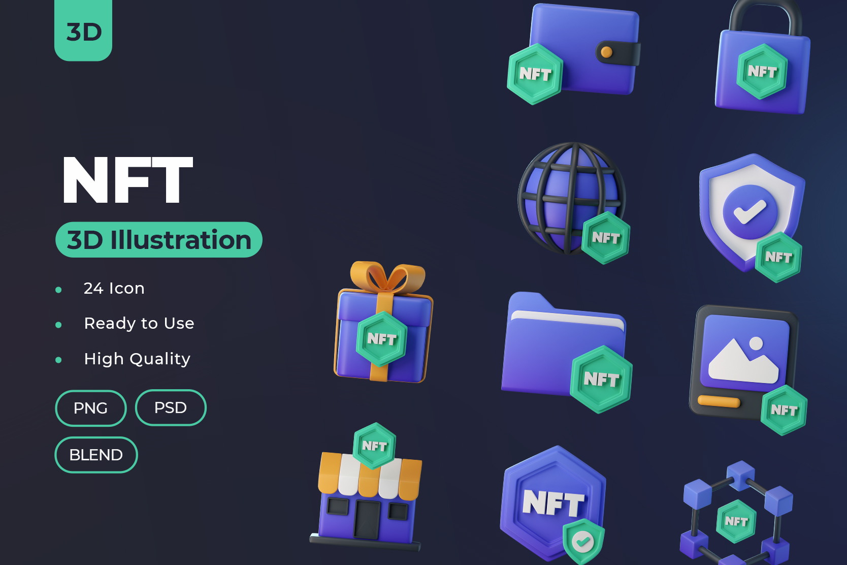Premium NFT 3D Illustration pack from Science & Technology 3D Illustrations