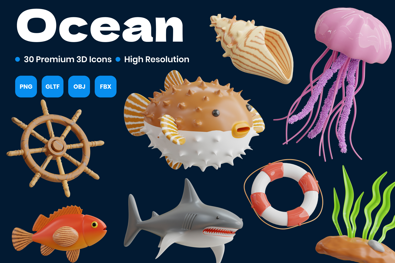 Premium Ocean 3D Illustration pack from Nature 3D Illustrations